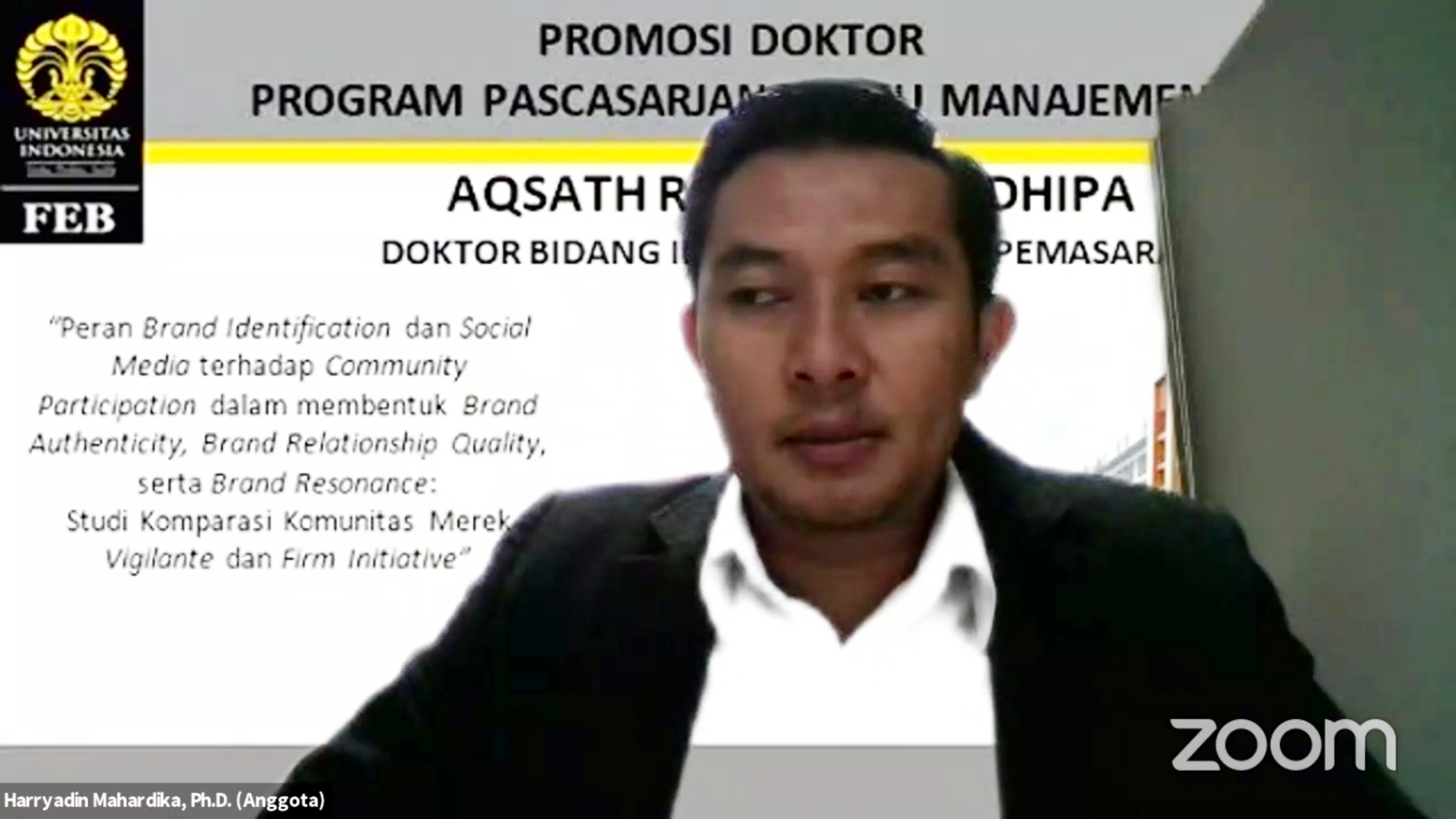 Promosi Doktor PPIM FEB UI, Aqsath Rasyid Naradhipa Kaji Peran Brand Identification dan Social ...